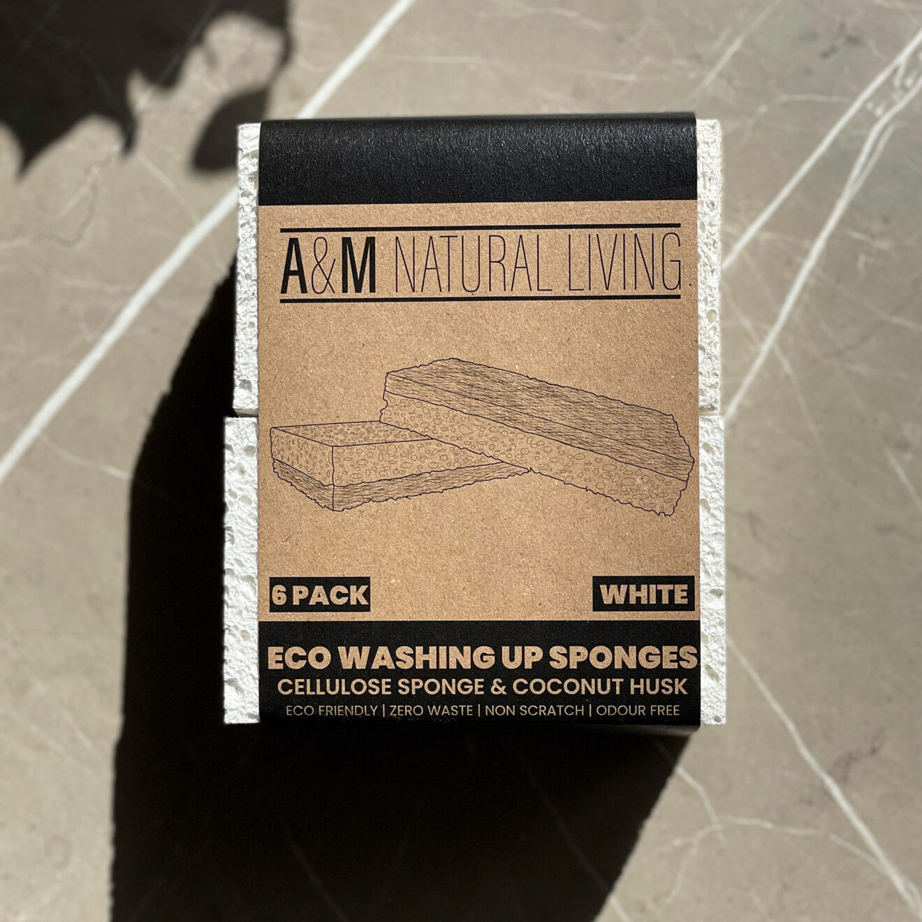 White Eco Washing Up Sponges Pack Of 6 - A&M Natural Living